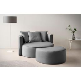 LeGer Home by Lena Gercke XXL-Sessel »ISALIE, Rundsessel mit Hocker, Lesesessel, Loveseat, Big-Sessel« Set, trendige Stoffe, 3 Zierkissen, große...