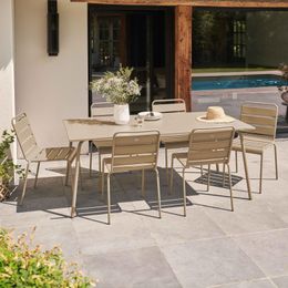 Gartentisch und 6 Metallstühle Taupe - Oviala Palavas