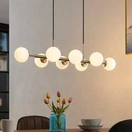 LINDBY Hängeleuchte Kiamo, 83 cm, messing, weiß, Glas, G9