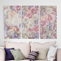 Bilderwelten 3-teiliges Leinwandbild - Querformat Pastell Paper Art Rosen