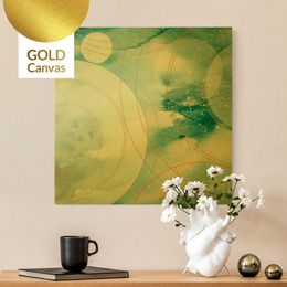 Leinwandbild Gold Magischer goldener Sternenhimmel II - Wandbilder XXL Print Abstrakt Aquarell Kunstdruck Muster Himmel Wohnzimmer Schlafzimmer Bad