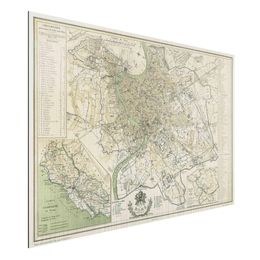 Alu Dibond Outdoor Bild - Vintage Stadtplan Rom Antik - Weltkarte beige Vintage wetterfest Italien Wohnzimmer Schlafzimmer