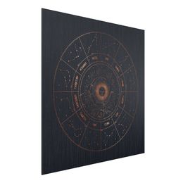 Alu Dibond Outdoor Bild - Astrologie Die 12 Sternzeichen Blau Gold - Weltkarte blau Illustration wetterfest Himmel Wohnzimmer Schlafzimmer