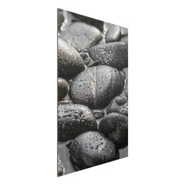 Bilderwelten Alu Dibond Outdoor Bild schwarz Motiv Steinoptik - Schwarze Steine im Wasser - Beton Wohnzimmer Schlafzimmer
