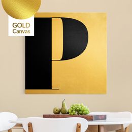 Leinwandbild Gold Antiqua Letter P - Wandbilder XXL Print Buchstaben & Zahlen Wohnzimmer Schlafzimmer Jugendzimmer Gold