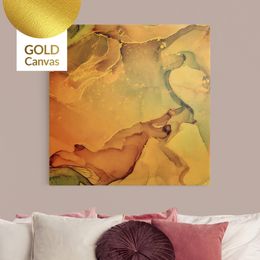 Leinwandbild Gold Aquarell Pastell Rosa mit Gold - Wandbilder XXL Print Aquarell Kunstdruck Wohnzimmer Schlafzimmer Bad Badezimmer K&uuml;che Flur