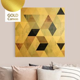 Leinwandbild Gold Aquarell-Mosaik mit Dreiecken II - Wandbilder XXL Print Abstrakt Muster Kinder Kinderzimmer Jungen Jungenzimmer M&auml;dchen