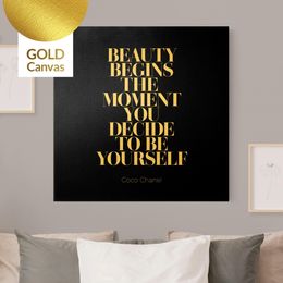 Leinwandbild Gold Be yourself Coco Chanel Schwarz - Wandbilder XXL Print Spr&uuml;che Schlafzimmer Jugendzimmer Wohnzimmer Schwarz