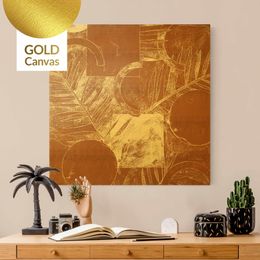 Leinwandbild Gold Formen und Bl&auml;tter Kupfer II - Wandbilder XXL Print Abstrakt Illustration Wohnzimmer Schlafzimmer Bad Badezimmer K&uuml;che Flur