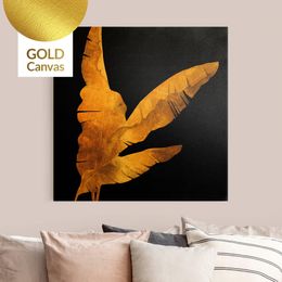 Leinwandbild Gold Gold - Bananenpalme auf Schwarz - Wandbilder XXL Print Botanik Tropical Wohnzimmer Schlafzimmer Bad Badezimmer K&uuml;che Flur Esszimmer