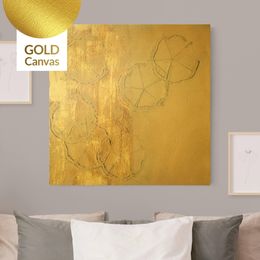 Leinwandbild Gold Kirschbl&uuml;tensaison Gold I - Wandbilder XXL Print Kunstdruck Wohnzimmer Schlafzimmer Bad Badezimmer K&uuml;che Flur Esszimmer Gold