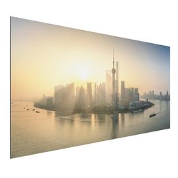 Bilderwelten Alu-Dibond Outdoor Bild Pudong bei Sonnenaufgang