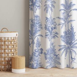 Bilderwelten Vorhang Kupferstichanmutung - Affen in Blau - blickdichte Gardine Botanik Tropical Illustration Muster Tiere Vintage Wohnzimmer Schlafzimmer Küche