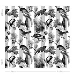 Vorhang V&ouml;gel auf Streifen Schwarz Wei&szlig; - blickdichte Gardine Illustration Muster Tiere Schwarz-Wei&szlig; Wohnzimmer Schlafzimmer K&uuml;che Bad Badezimmer