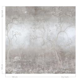 Bilderwelten Vorhang Kraniche auf Waldlichtung - blickdichte Gardine Wald B&auml;ume Kunstdruck Natur Vintage Tiere Wohnzimmer Schlafzimmer K&uuml;che Bad Badezimmer Wei&szlig;