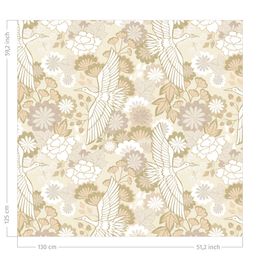 Bilderwelten Vorhang Kraniche und Chrysanthemen Beige - blickdichte Gardine Blumen Floral Illustration Muster Tiere Wohnzimmer Schlafzimmer K&uuml;che Bad Badezimmer