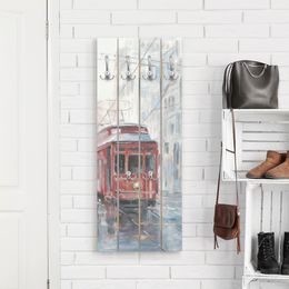 Bilderwelten Wandgarderobe rot originell modern Flurgarderobe - Stra&szlig;enbahn-Studie II - Architektur Garderobenpaneel Flur