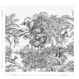 Bilderwelten Vorhang Detaillierte Dschungelzeichnung - blickdichte Gardine Botanik Tropical Illustration Tiere Schwarz-Wei&szlig; Wohnzimmer Schlafzimmer K&uuml;che Bad