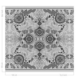 Vorhang Detailliertes Boho Muster in Grau - blickdichte Gardine Muster Orientalisch Spirituell Wohnzimmer Schlafzimmer K&uuml;che Bad Badezimmer Grau
