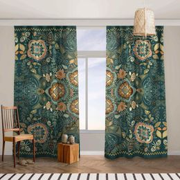 Bilderwelten Vorhang Detailliertes Boho Muster in Grün - blickdichte Gardine Muster Orientalisch Spirituell Wohnzimmer Schlafzimmer Küche Bad Badezimmer Grün