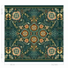 Vorhang Detailliertes Boho Muster in Gr&uuml;n - blickdichte Gardine Muster Orientalisch Spirituell Wohnzimmer Schlafzimmer K&uuml;che Bad Badezimmer Gr&uuml;n