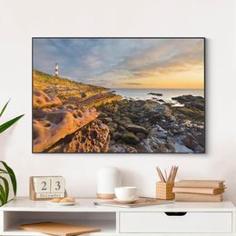 Wechselbild Tarbat Ness Leuchtturm und Sonnenuntergang am Meer