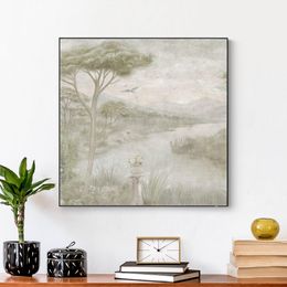 Wechselbild Pastellgr&uuml;ne Landschaft mit Kranich