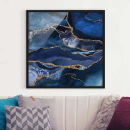 Bilderwelten Bild mit Rahmen Goldene Glitzer Wellen vor Blau