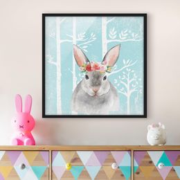 Bilderwelten Bild mit Rahmen Aquarell Hase T&uuml;rkis