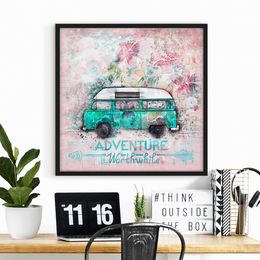Bilderwelten Bild mit Rahmen Bulli Adventure Collage Pastell