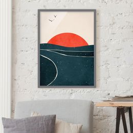 Bild mit Rahmen Meer vor rotem Sonnenuntergang