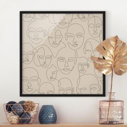Bilderwelten Bild mit Rahmen Line Art - Beauty Portraits in Beige