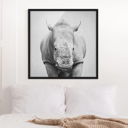 Bilderwelten Bild mit Rahmen Nashorn Nora Schwarz Wei&szlig;