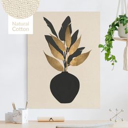 Leinwandbild Grafische Pflanzenwelt - Gold und Schwarz