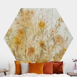 Hexagon Fototapete selbstklebend Gelbe Wilde Blumenwiese