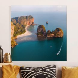 Bilderwelten Leinwandbild Strand Motiv Kunstdruck blau - Sonnenaufgang an der K&uuml;ste - Landschaft XXL Wohnzimmer Schlafzimmer
