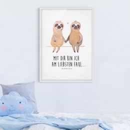 Bilderwelten Bild mit Rahmen Tiere braun Abstrakt Aquarell - Mr. & Mrs. Panda - Faultier - Mit Dir - Spr&uuml;che Kinderzimmer Baby M&auml;dchen Jungen