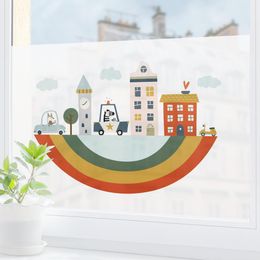 Bilderwelten Fensterfolie Tiere Illustration Sichtschutz bunt - Inselstadt im Himmel - Auto Wohnzimmer Schlafzimmer K&uuml;che