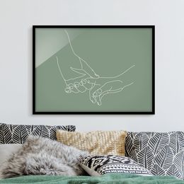 Bilderwelten Bild mit Rahmen Z&auml;rtliche H&auml;nde Line Art in Gr&uuml;n