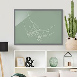 Bilderwelten Bild mit Rahmen Portrait gr&uuml;n Line Art inkl. Rahmung - Z&auml;rtliche H&auml;nde Line Art in Gr&uuml;n - Deko Wohnzimmer Schlafzimmer