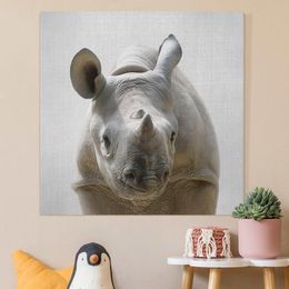 Bilderwelten Leinwandbild Tiere Motiv Kunstdruck schwarz weiss - Baby Nashorn Nina - Wandbild XXL Kinderzimmer Baby M&auml;dchen Jungen