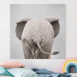Bilderwelten Leinwandbild Tiere Motiv Kunstdruck schwarz weiss - Baby Elefant von hinten - Elefant XXL Kinderzimmer Baby M&auml;dchen Jungen