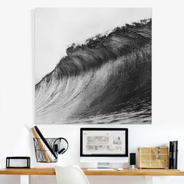 Bilderwelten Leinwandbild Strand Motiv Kunstdruck schwarz weiss - Schwarzer Wellenbruch - Landschaft XXL Wohnzimmer Schlafzimmer