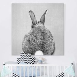 Bilderwelten Leinwandbild Tiere Motiv Kunstdruck schwarz weiss - Hase von hinten Schwarz Wei&szlig; - Wandbild XXL Kinderzimmer Baby M&auml;dchen Jungen