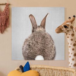 Bilderwelten Leinwandbild Tiere Motiv Kunstdruck grau - Hase von hinten - Wandbild XXL Kinderzimmer Baby M&auml;dchen Jungen