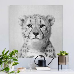 Bilderwelten Leinwandbild Tiere Motiv Kunstdruck schwarz weiss - Gepard Gerald Schwarz Wei&szlig; - Wandbild XXL Kinderzimmer Baby M&auml;dchen Jungen
