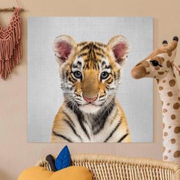 Bilderwelten Leinwandbild Tiere Motiv Kunstdruck schwarz weiss - Baby Tiger Thor - Tiger XXL Kinderzimmer Baby M&auml;dchen Jungen