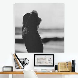 Bilderwelten Leinwandbild Strand Motiv Kunstdruck schwarz weiss - Stretching am Strand - Landschaft XXL Wohnzimmer Schlafzimmer