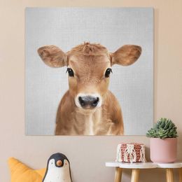 Bilderwelten Leinwandbild Tiere Motiv Kunstdruck schwarz weiss - Baby Kuh Kira - Wandbild XXL Kinderzimmer Baby M&auml;dchen Jungen
