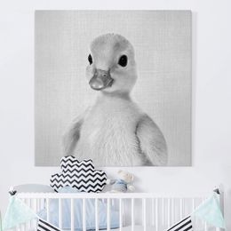 Bilderwelten Leinwandbild Tiere Motiv Kunstdruck schwarz weiss - Baby Ente Emma Schwarz Wei&szlig; - V&ouml;gel XXL Kinderzimmer Baby M&auml;dchen Jungen